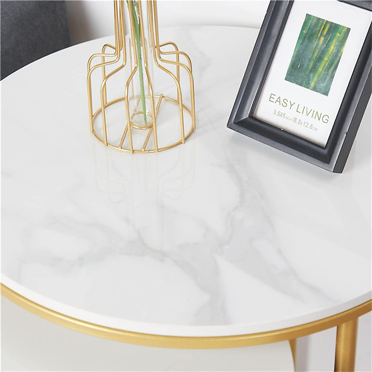 Wisfor Nesting Side Table Set of 2 Gold Marble Nesting Accent Table Set with Sintered Stone Desktop for Living Room