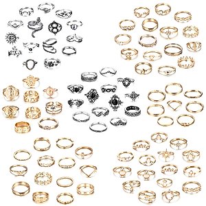 JOERICA 92Pcs Knuckle Rings Set for Women Vintage Boho Aesthetic Rings Pack Stackable Midi Joint Finger Rings Gold and Silver Tone Rings for Women Set
