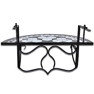 ZQQLVOO Hanging Balcony Table,Patio Table Decoration,Mosaic Table Outdoor,Mosaic Plant Stand,Garden Table,Tea Table,for Gardens,Decks,Porches and Backyards,Black and White Mosaic