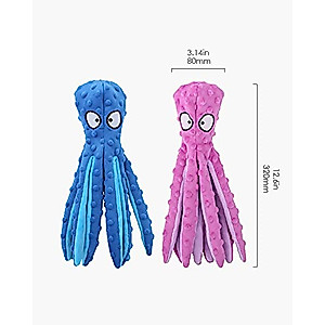 HGB Squeaky Dog Toys, Octopus No Stuffing Crinkle Plush Dog Chew Toys for Puppy Teething, Pet Training and Entertaining, Durable Interactive Dog Toys for Puppies, Small, Medium, and Large Dogs, 2 Pack