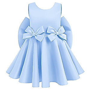 Baby Girl Wedding Outfit - Toddler Girls Party Princess Puffy Tutu Dress Bowknot Special Princess Pageant Christening Baptism Birthday Gowns Flower Girl Dress Light Blue - V Back 12-18 Months