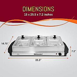 Elite Gourmet EWM-6171# Triple 3 x 2.5 Qt. Trays, Buffet Server, Food Warmer Temperature Control, Clear Slotted Lids, Perfect for Parties, Entertaining & Holidays, 7.5 Qt Total, Stainless Steel