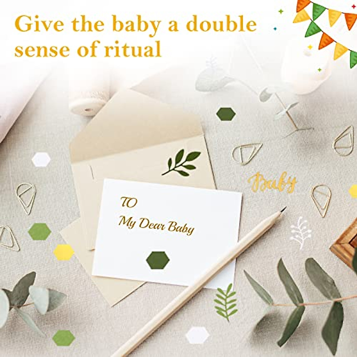 Ayfjovs Sage Green Baby Shower Confetti-300PCS Greenery Confetti Decor with Eucalyptus Scatter Hexagonal Style Table Decoration For Gender Reveal Classroom Nursery Party Decor