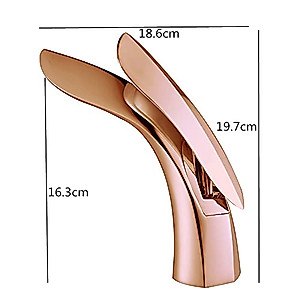 Mixer Taps Compatible with Bathroom Gold Brass Bathroom Faucet, Single Handle Basin Mixer Tap, Bath Faucet, Copper Leaf Shape Sink Water Crane Tap, Single Hole Basin Faucets Basin Taps,Kitchen Faucet