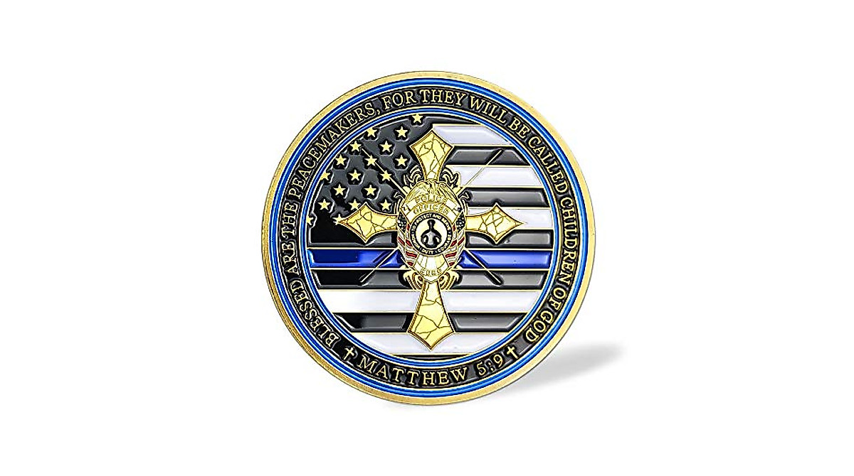Police Officers Challenge Coin - Thin Blue Line & Prayer Gift