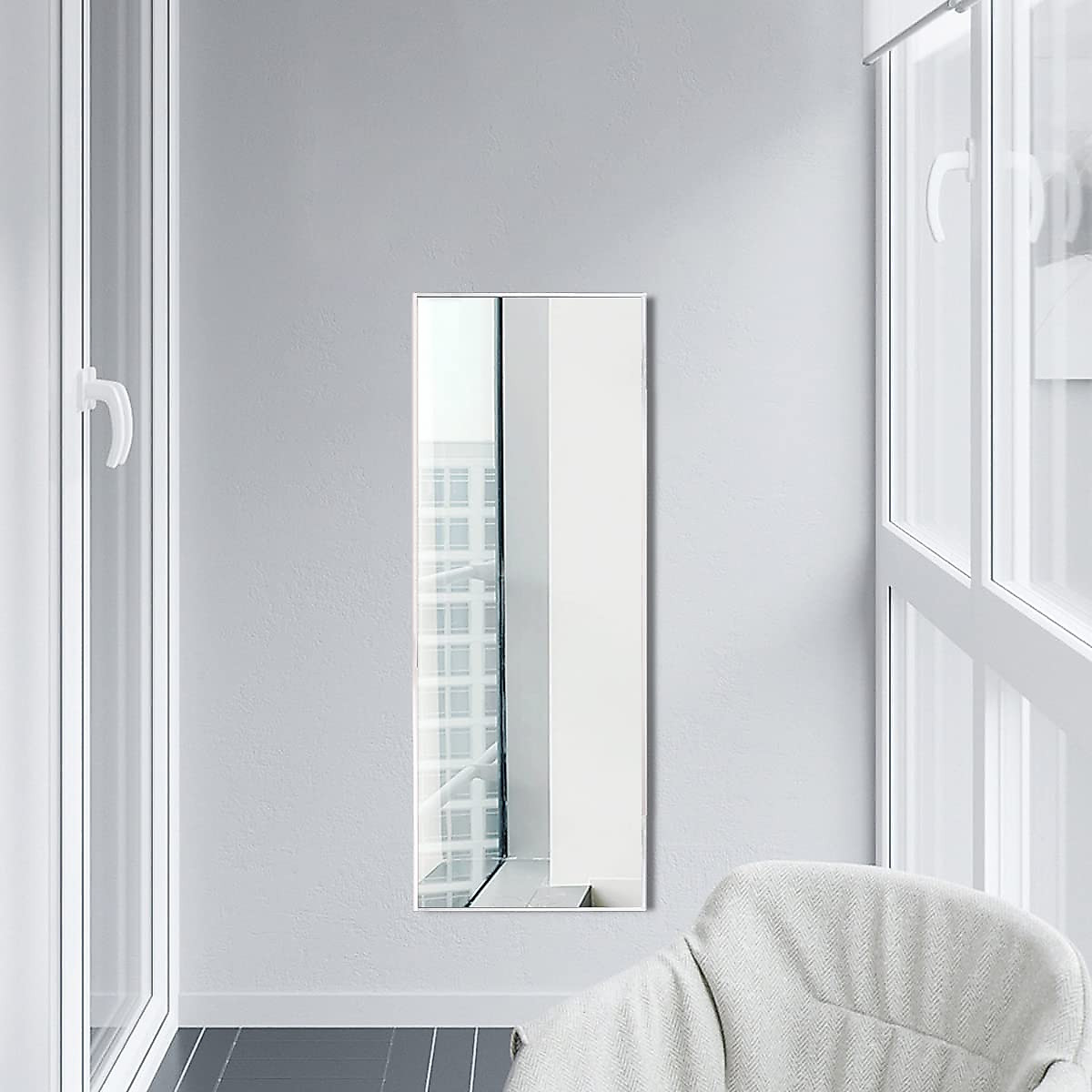 Dewfig Wall-Mounted Mirror,29"*10",Floor Mirror Full Length Hanging Wall Mirror for Bedroom,Full Body Mirror, Rectangle Shape,Metal Frame,Silver