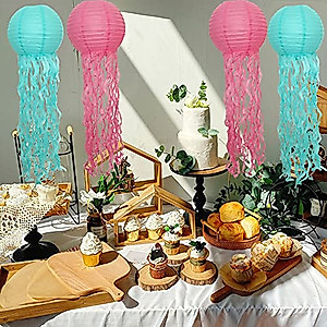 6Pcs Jellyfish Hanging Paper Lanterns Pink Purple Blue for Under The Sea Mermaid Theme Baby Shower Girls Boys Birthday Party, Class Room, Baby Room, Bedroom,Ocean Theme Party Supplies Decorations