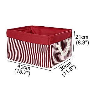 uxcell Storage Basket Bin with Cotton Handles,Collapsible Laundry Basket for Toy Clothes Storage,Canvas Fabric Basket for Closet,Red (Medium -15.7"x11.8"x8.3")