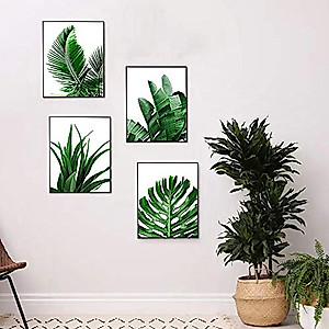MGahyi Botanical Wall Art Prints, Tropical Leaves Art Print, Tropical Plants Pictures, 4 Pieces Plant Leaf Posters, Minimalist Green Leaf Wall Decor Unframed-8"x10"