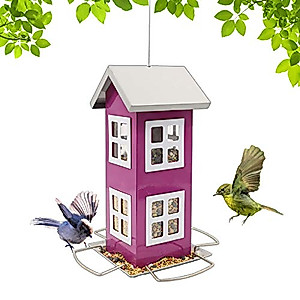 Goodeco Metal Bird Feeder Garden Decor - Bird Feeders for Outdoors Hanging,Country House Design Squirrel Proof,Easy Cleaning & Refills,Grandpa Gifts,4.7 * 10.2" (Purple)