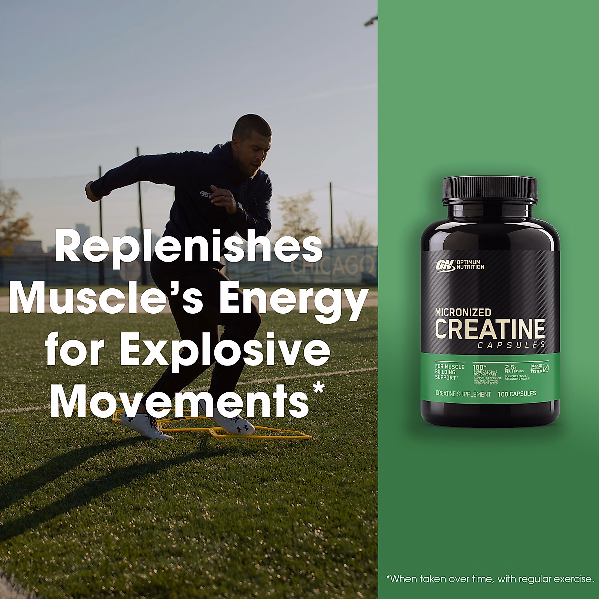 Optimum Nutrition Micronized Creatine Monohydrate Capsules, Keto Friendly, 2500mg, 100 Capsules