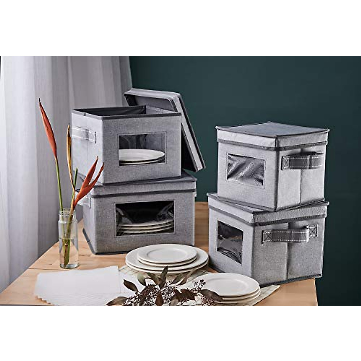 VENO 4 Sizes Dinnerware Storage Box w/ Lid and Handles, China Storage Containers for Dishes, Plate Packing Supplies, Moving Boxes, Transport, Protection, Dividers Included (4 Sizes Bundle, Hold 48 Plates)