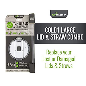 Reduce Tumbler Lid and Straw Set for 30-40 oz Tumblers/Mugs - BPA Free, Dishwasher Safe, Impact Resistant - Replace Broken, Damaged or Lost Reduce Cold 1 Straws and Lids - Large