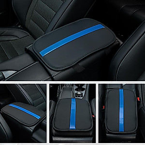 BJSIA Car Armrest Storage Box Mat, Fiber Leather Auto Center Console Cover, Car Arm Rest Cover Accessories Interior Protection for Most Vehicle, SUV, Truck, Car（Blue
