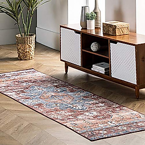 nuLOOM Zena Machine Washable Medallion Runner Rug, 2' 6" x 8', Rust