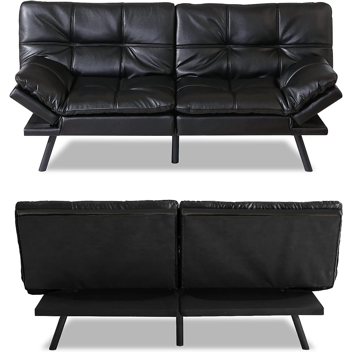 Hcore Futon Bed, Mid-Century Modern Memory Foam Loveseat Sofas, Black