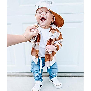 Toddler Baby Boy Girl Plaid Tops Long Sleeve Button Down Buffalo Plaid Flannel Shirts Kids Fall Winter Clothes (A Brown, 3-4 Years)
