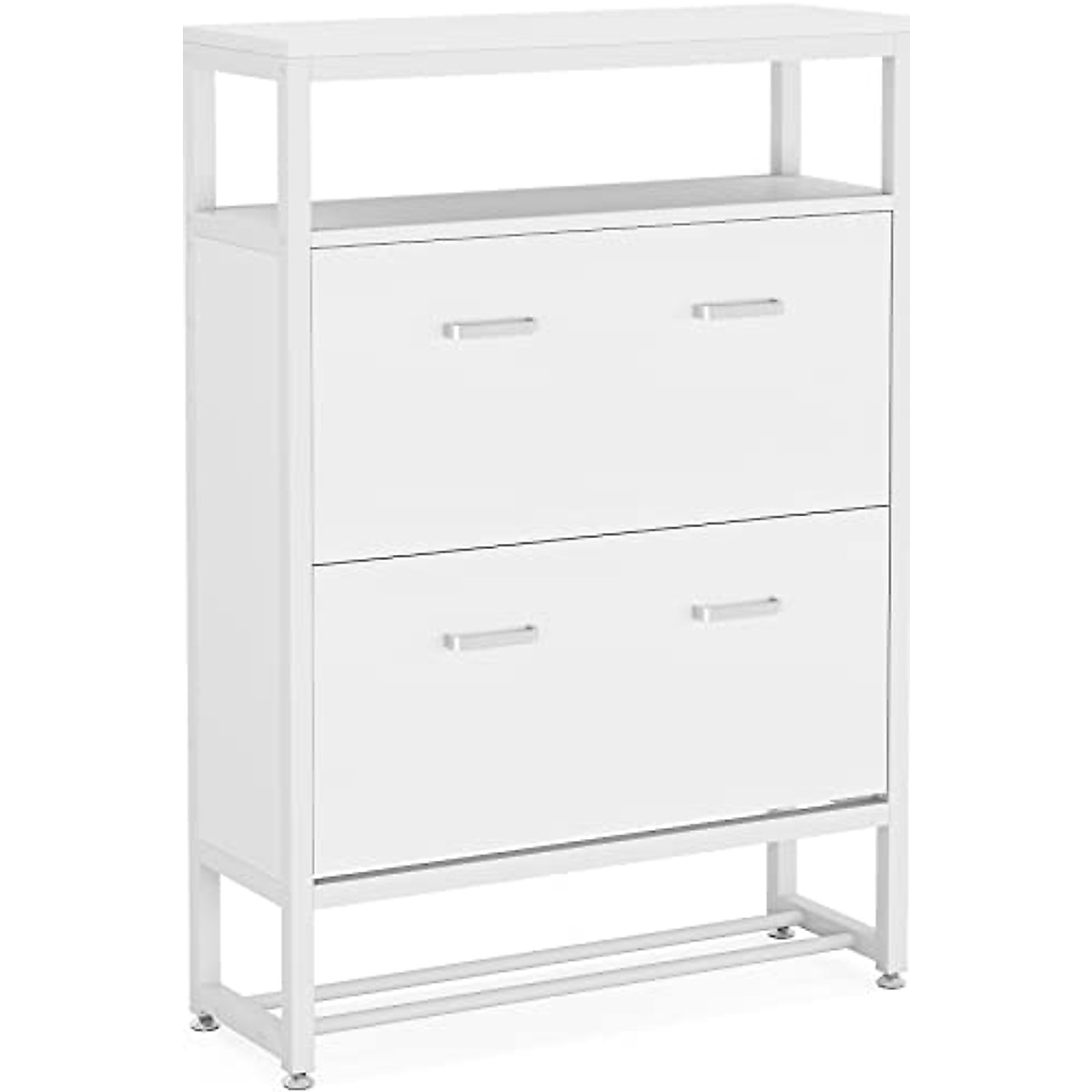 Tribesigns Shoe Cabinet with Flip Drawers, Wood Tipping Bucket Shoe Cabinet, Shoes Storage Cabinet with Open Shelf for Entryway Bedroom