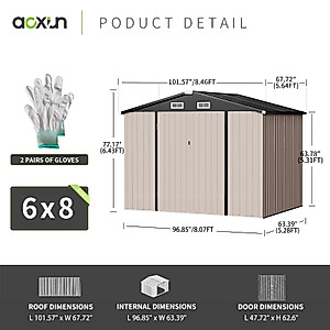 Aoxun Outdoor Storage Shed 8.5FT x 5.6FT, Metal Steel Utility Tool Shed Storage House with Door & Lock, for Backyard Garden, Brown