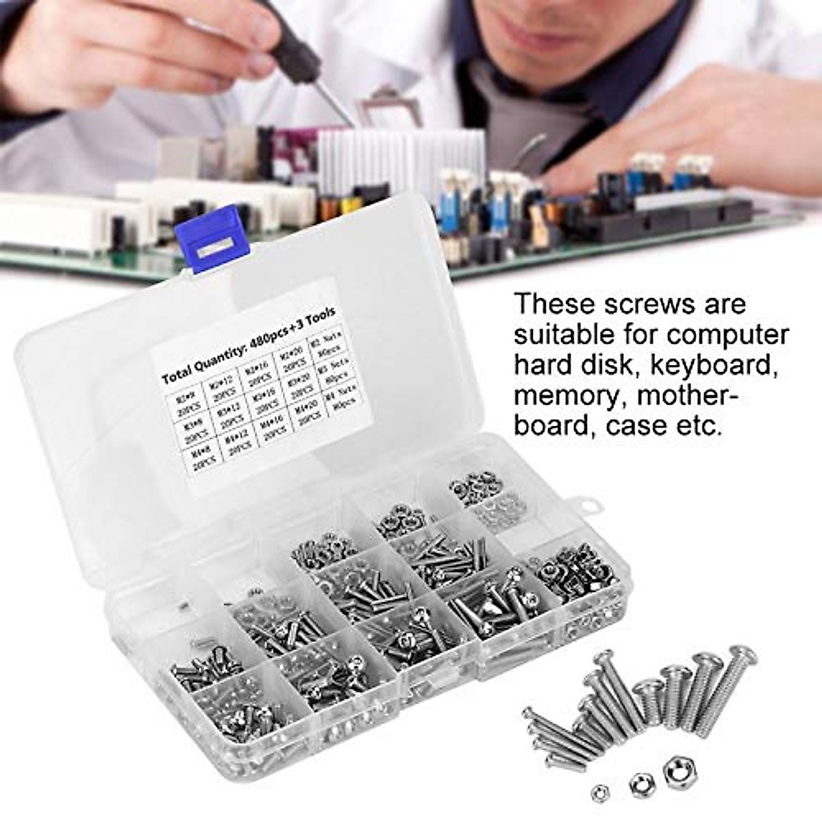 Screw 480Pcs M2/M3/M4 Stainless Steel Screw Machine Screws & Bolts for Laptop/Phone/PC/Hard Disk/Keyboard Fasteners tornillos
