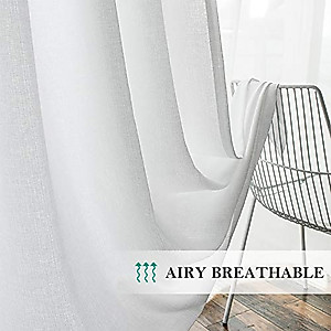 Melodieux White Semi Sheer Curtains 108 Inches Long for Living Room, Bedroom Extra Long Linen Look Rustic Grommet Voile Drapes, 52 by 108 Inch (2 Panels)