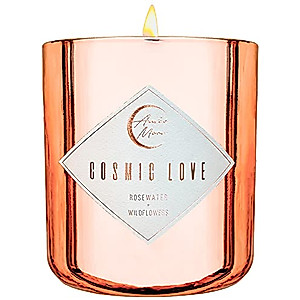 Auric Moon | Rosewater + Wildflowers Scented Luxury Soy Coconut Candle for Women | Slow 70+ Hour Burn | Wood Crackling Wicks | 12 Oz Premium Glass | Hand-Poured in California