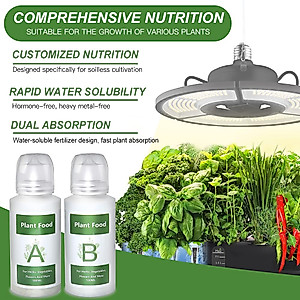 Hydroponic Plant Food (600ml in Total), A&B Indoor Plant Food for Hydroponics System and Potted Houseplants, Seed Pods kit Plant Food Hydroponic Nutrients for Growing Vegetables Fruits Flowers Herbs