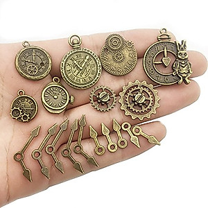Youdiyla 100g Steampunk Clock Face Dial Pointer Charm Pendant, Mix Antique Metal Pendant Supplies Findings for Jewelry Making (Bronze HM71)