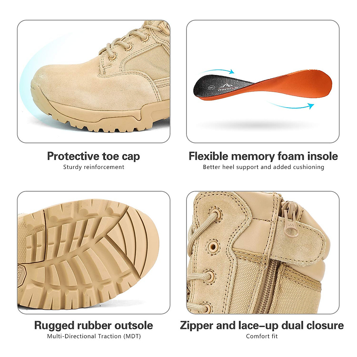 NORTIV 8 Mens Military Tactical Work Boots Hiking Side Zip 8 Inches Leather Outdoor Motorcycle Combat Boots Sand Size 10.5 M US Response