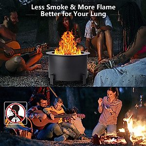 Grepatio Fire Pit, Outdoor Smokeless Fire Pit Wood Burning 21.5 in Stove Bonfire Firepit for Outside, Patio, Wood Burning Firebowl for Backyard, (Black)