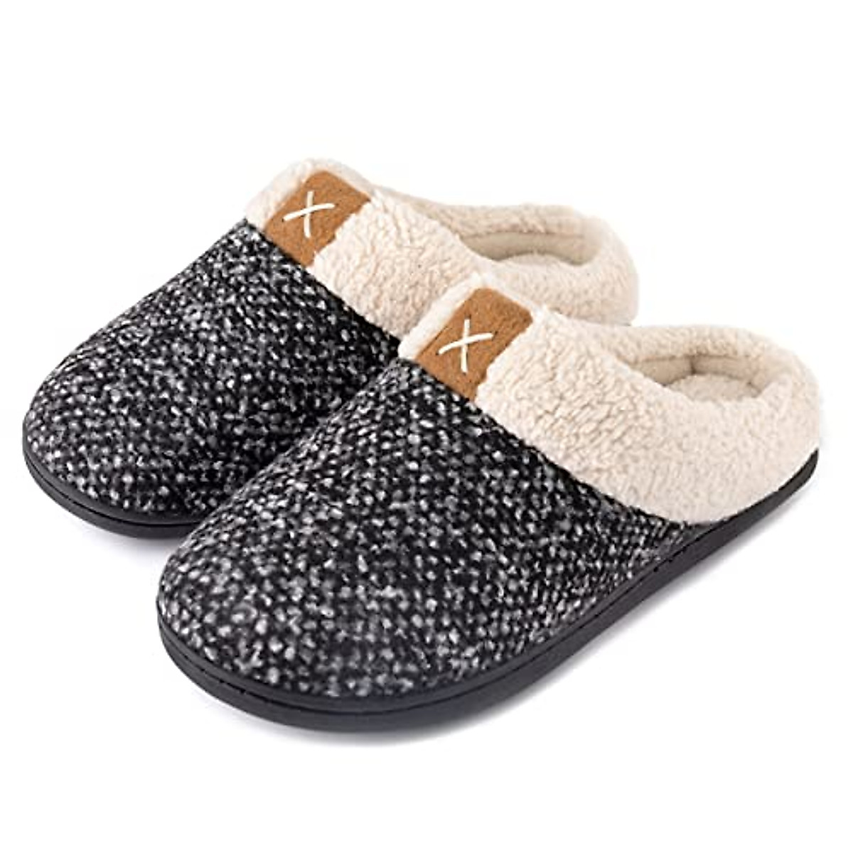 ULTRAIDEAS Women's Indoor Bedroom Slipper with Memory Foam, Gift for Women, Wool-Like House Shoe with Anti-Skid Rubber Sole for Ladies (7-8, Sleet)