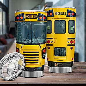 Wassmin Bus Driver Gifts Personalized School Bus Tumbler 20oz 30oz Custom Name Stainless Steel Double Wall Vacuum Tumblers Coffee Travel Mug Cups Christmas Presents