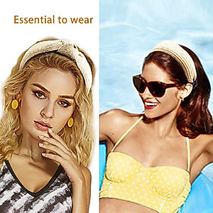 Hogoo 3 Pcs Straw Headband Lafite Knotted Headbands Fashion Knot Head Bands Twist Hair Hoop Wide Hairbands Hair Accessories for Women and Girls Beach Holiday