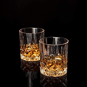 LANFULA Crystal Whiskey Glass, Premium Old Fashioned Glasses Set of 4 In Gift Box. Rocks Tumbler for Drinking Scotch Bourbon Cocktail Whisky 10oz