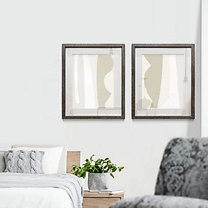 Abstract Wall Art, Rustic Silver Distressed Frame 2-Piece Wall Décor Set: Neutral, Geometric, Floral, Botanical, Modern, Contemporary, Home & Office, Ready to Hang 16x20 - Beige Fundamental