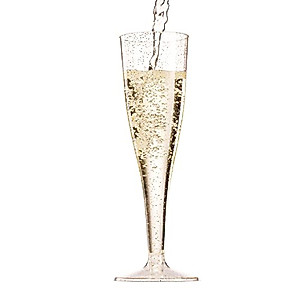 50 Plastic Champagne Flutes - Disposable Champagne Flute - Gold Glitter Plastic Champagne Glasses for Parties, Mimosa Bar, Events, Wedding and Shower Party Supplies - Toasting Cocktail Cups