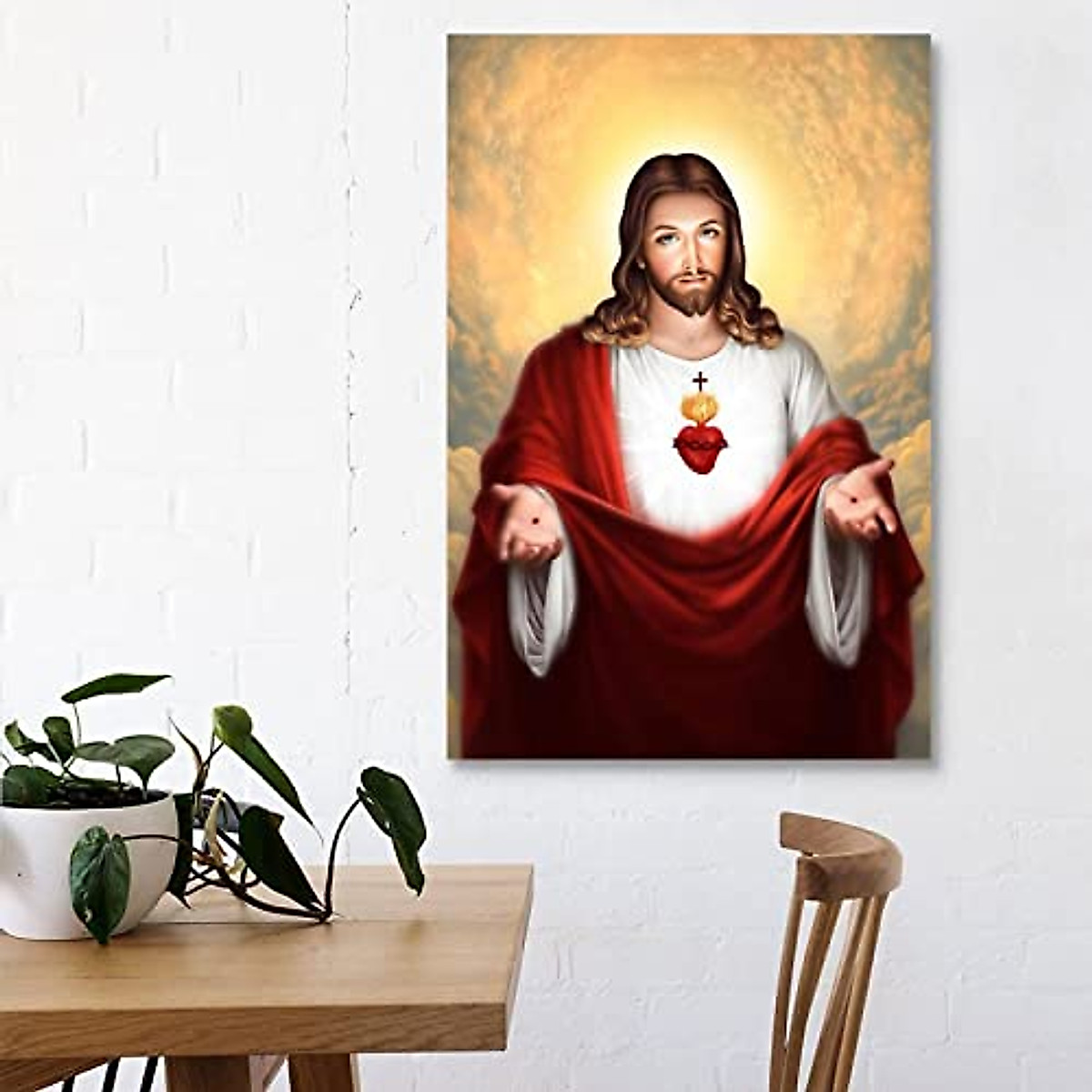 FireDeer Catholic Jesus Poster Print On Canvas Painting Christian God Pictures for Living Room No Frame (Sacred Heart of Jesus-2,16x24inch)