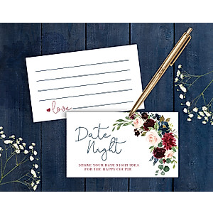 Your Main Event Prints Burgundy and Navy Floral Date Night Game Sign and Cards - Great for Bridal Showers and Weddings - 1 Self-Standing Sign and 50 Guessing Cards