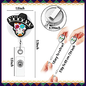 Yopyame 12PCS Day of The Dead Badge Reels Retractable Halloween ID Name Holder with Alligator Clip Sugar Skull Themed Badge Reel 360 Degree Swivel Badge Reel Name Tag for Nurse Doctor Student