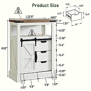 OKD Bathroom Floor Cabinet, Farmhouse Storage Cabinet with Sliding Barn Door & Storage Drawers, Small Storage Cabinet for Bathroom, Kitchen, Living Room, Rustic Oak with Antique White
