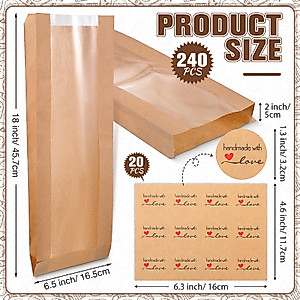 Thenshop 120 Pieces Paper Bread Bag with Window for Homemade Bread Bags Brown Kraft Loaf Storage Sacks Long French Bread Bags Bread Biscuits Packaging with Seal Sticker 6.5 x 2 x 18 inch