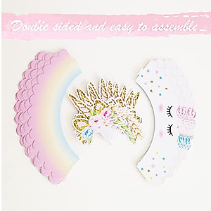Unicorn Cupcake Toppers and Wrappers Decorations (30 of Each) - Reversible Rainbow Cup Cake Liners with Unicorn Topper | Cute Decorating Supplies for Girl Birthday Party