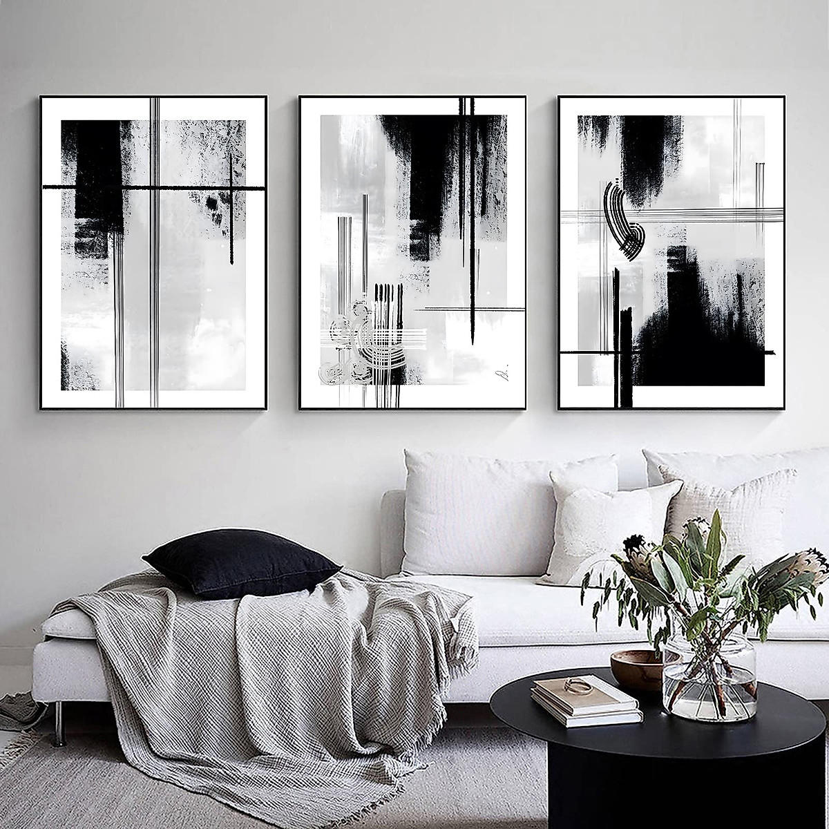 Black Neutral Wall Art Black and White Abstract Print Abstract Line Print Modern Abstract Wall Art Modern Line Painting Abstract Painting Black Ink Wall Art Black and Beige Painting 16x24inx3 No Frame