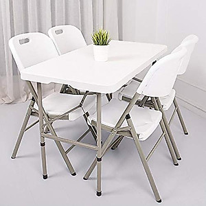 AMIATCH Portable Folding Camping Table, 4ft Heavy Duty Picnic Table Fold in Half Plastic Picnic Desk with Handle for Indoor Outdoor