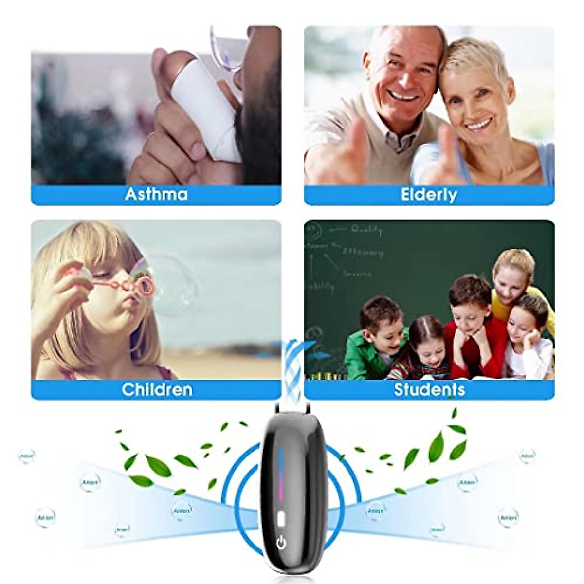 AirKitty A10 Pro Personal Air Purifier Necklace, Rechargeable Portable Air Purifier wearable for travel Office Airplane and Home, Ionizer Air Purifier(Touch Switch)