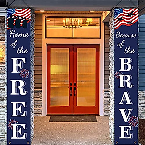 American Flag Patriotic Porch Sign Hanging Banner - Patriotic Party Decor Supplies for 4th of July Decorations/ Memorial Day/ Veterans Day/ Independence Day/ Labor Day - Outdoor/ Indoor/ Home/ Wall