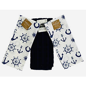 Summer Kitchen Dish Towel Set: Fun Nautical Anchor Captains Wheel Design, Set of 2 (Nautical)