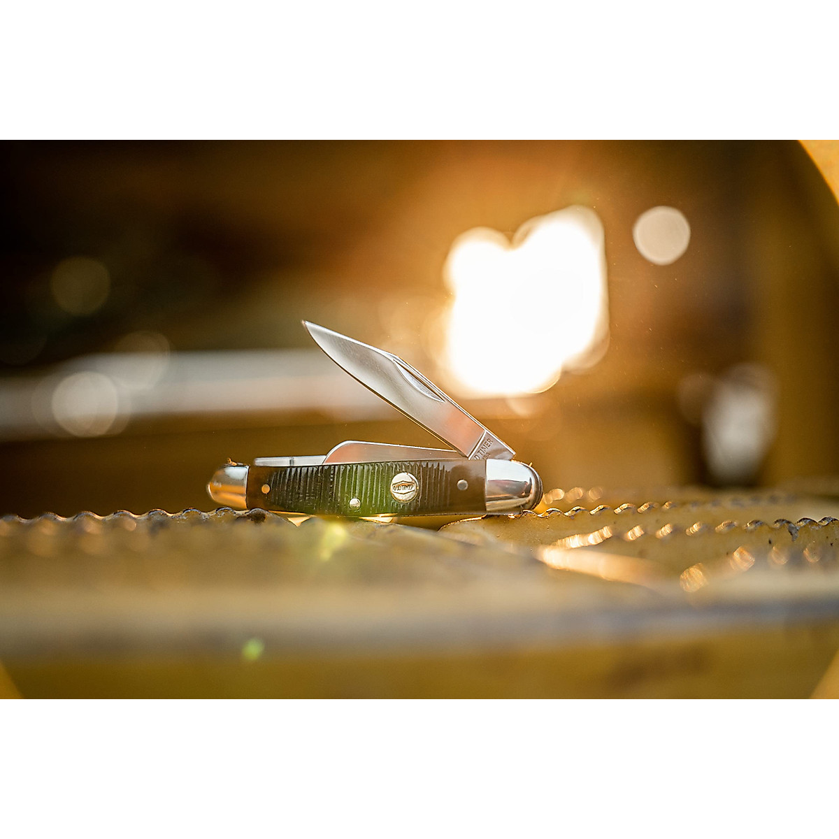 Old Timer Generational USA Series 34OTG Middleman Traditional Folding Pocket Knife with Stainless Steel Clip Point Blade, Sheepsfoot Blade, Pen Blade, Bone Handle, and Made in USA for EDC, and Outdoor