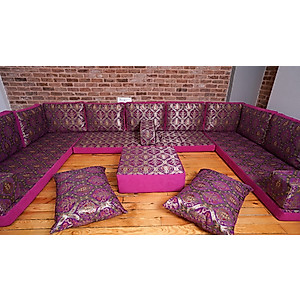Premium U Shaped Arabic Sofa Set, Floor Cushions, Arabic Seating Floor Sofa, CNC Cutted Backrests, Moroccan Sofas, Arabic Majlis (U Sofa Only)