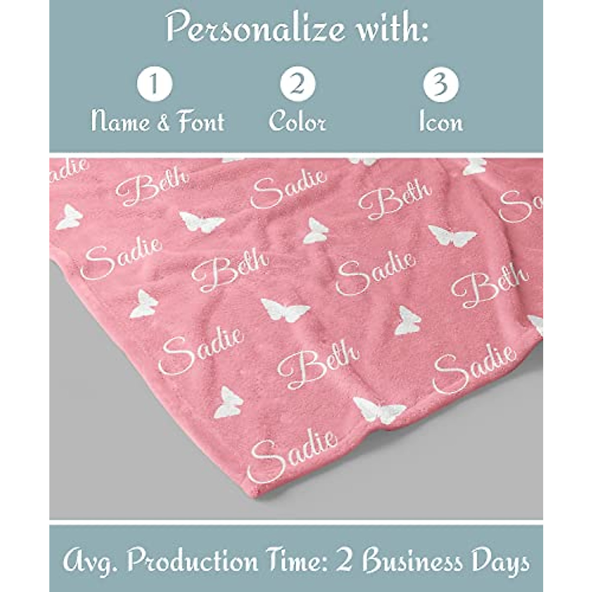 Happy Vibes Mall Personalized Baby Blankets for Girls and Boys with Name and Custom Icon - Personalized Baby Gifts for Infants, Toddlers, Minky Baby Blankets for Kids